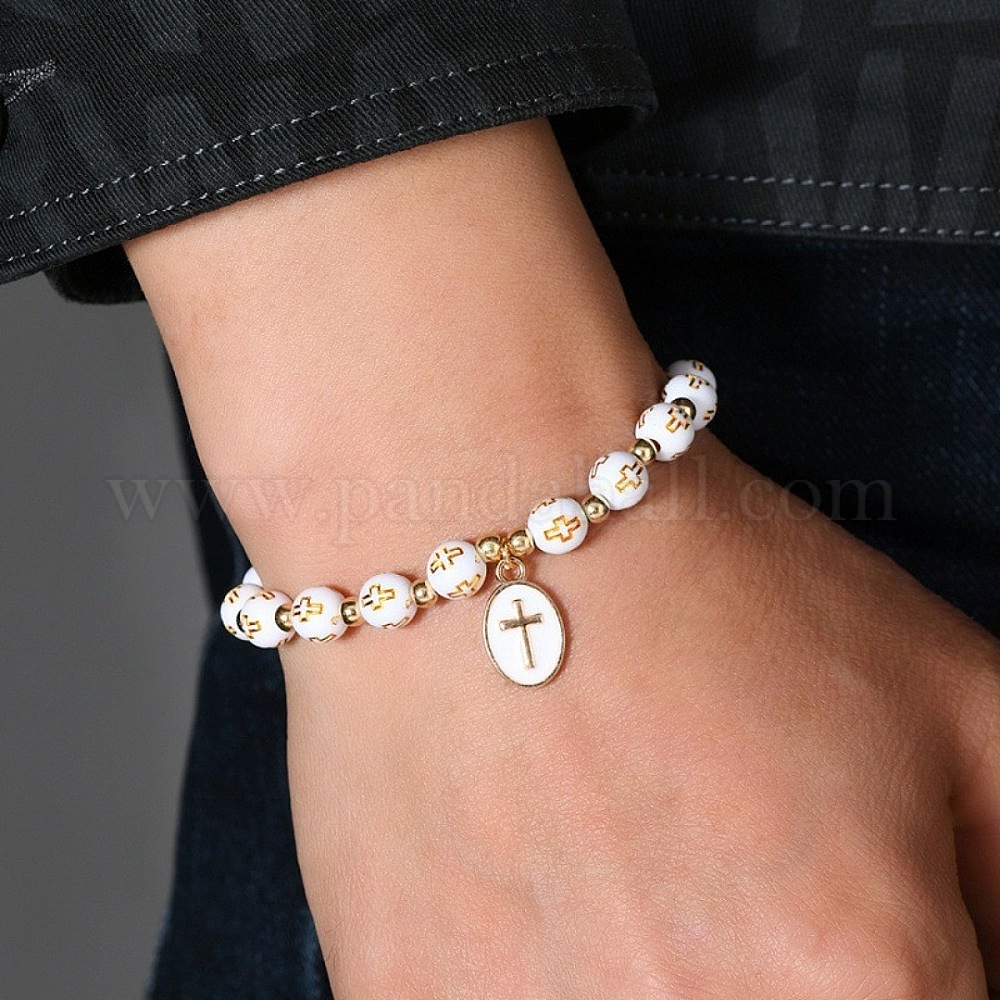 Wholesale Oval with Cross Pattern Alloy Charm Bracelets - Pandahall.com