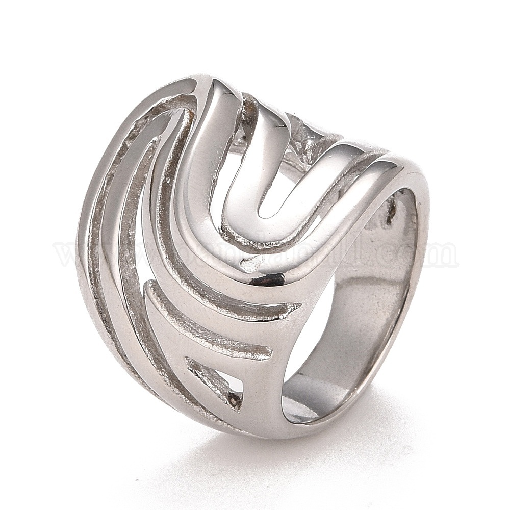 Wholesale Non-Tarnish 304 Stainless Steel Wave Chunky Ring - Pandahall.com
