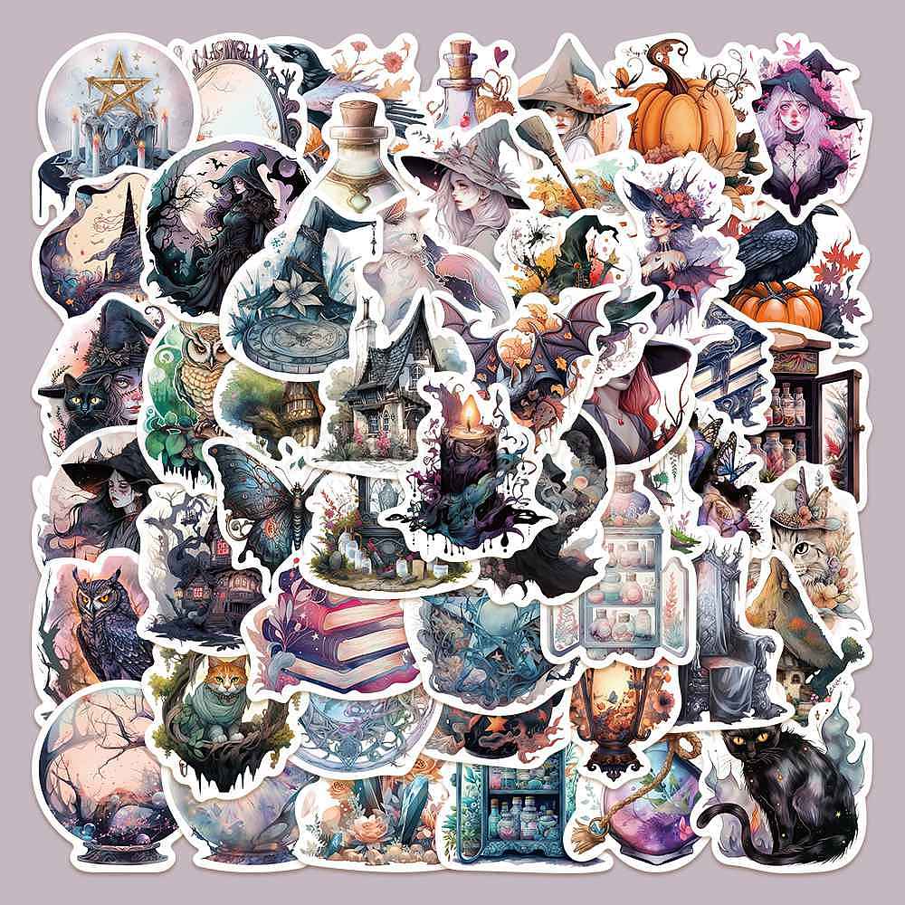 Wholesale 50Pcs Halloween Witch Theme PVC Self-adhesive Cartoon ...