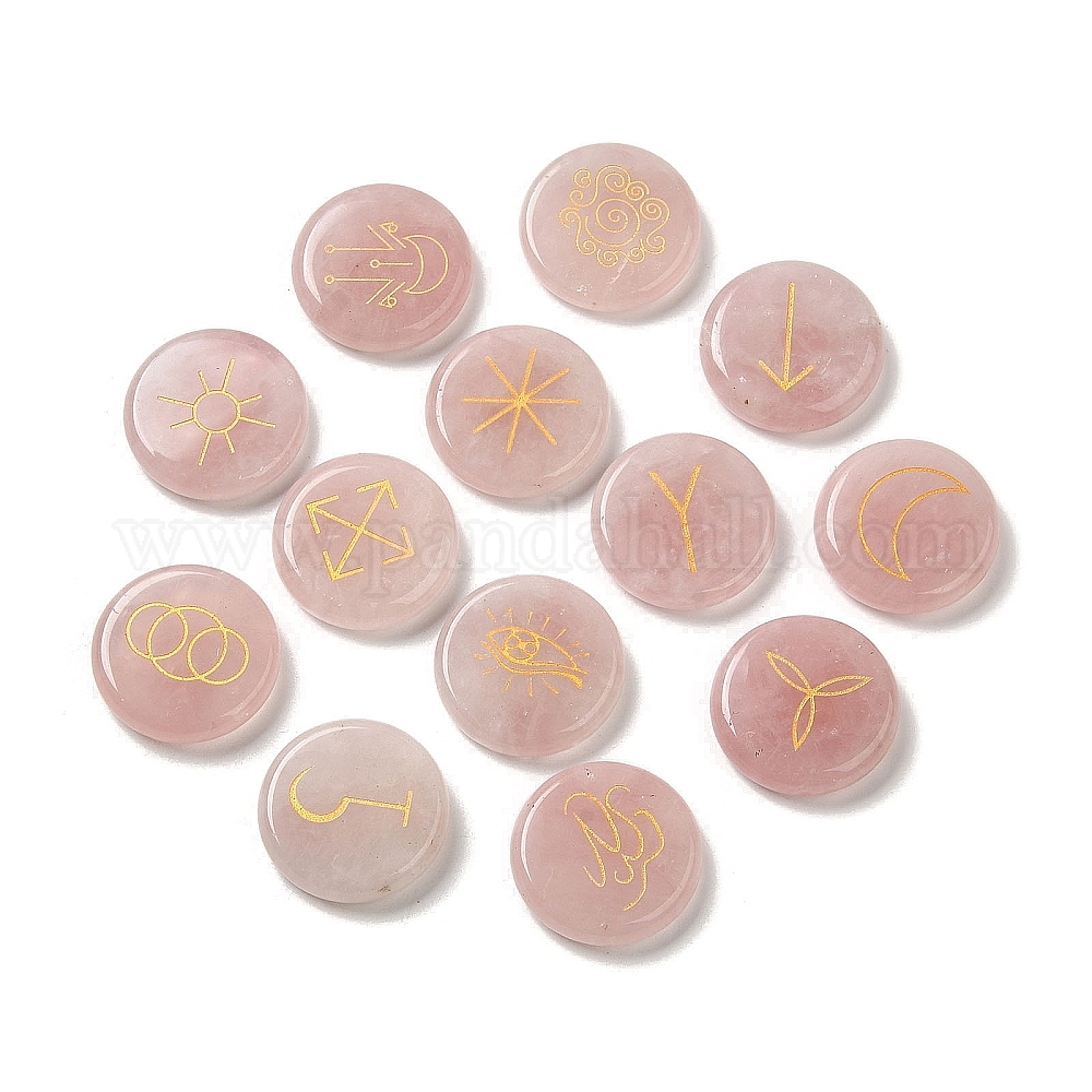 Wholesale 13Pcs Flat Round Natural Rose Quartz Rune Stones - Pandahall.com