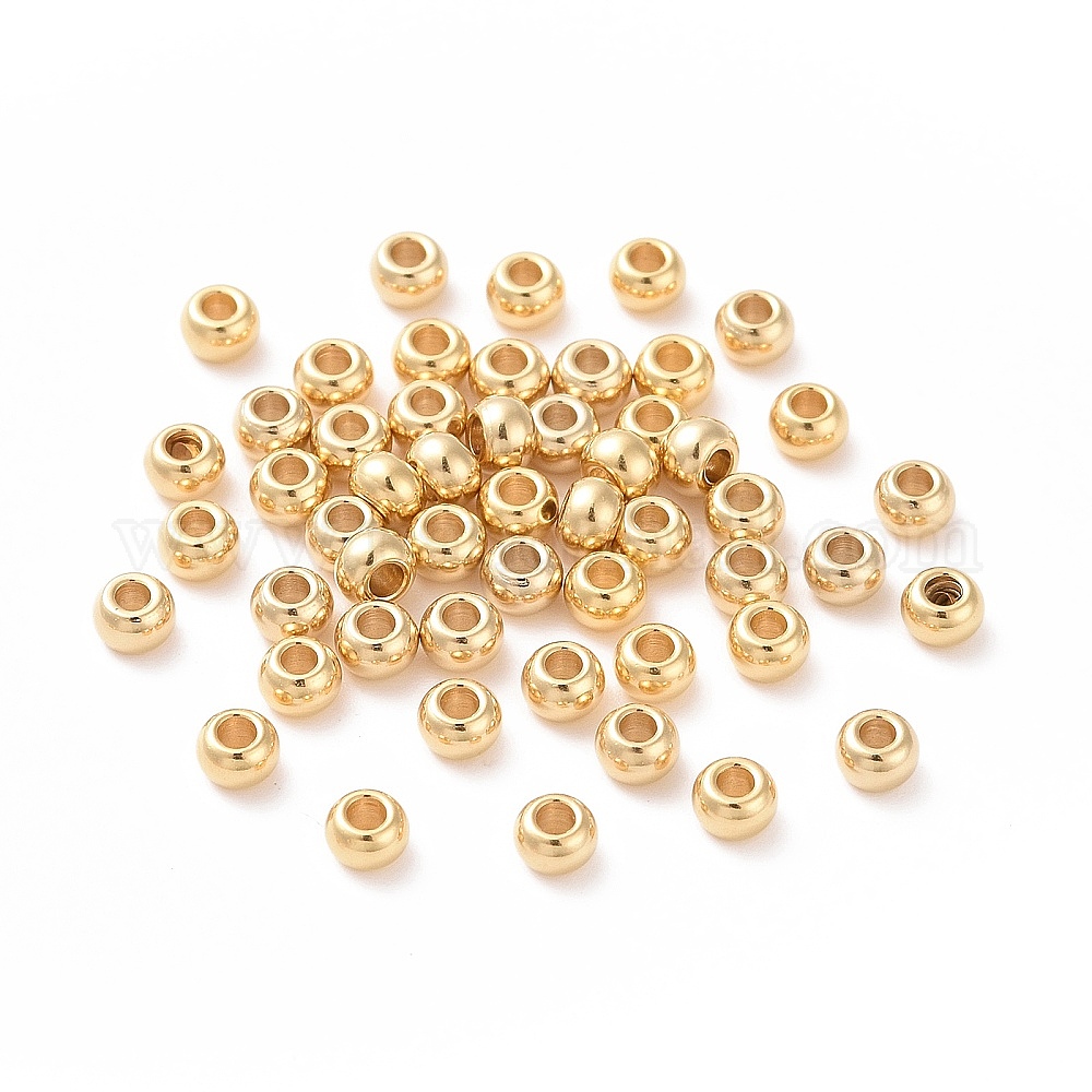 304ステンレススチールビーズ ラウンド 18KGP本金メッキ 3x2mm 穴：1.2mmの通販 - PandaHall（パンダホール）