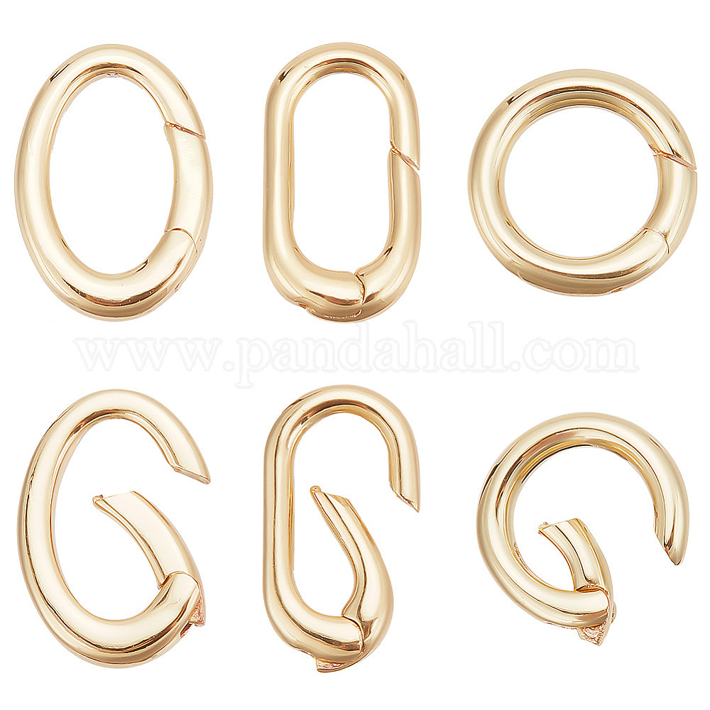 Wholesale 6 Pcs 3 Styles Rack Plating Brass Spring Gate Rings ...