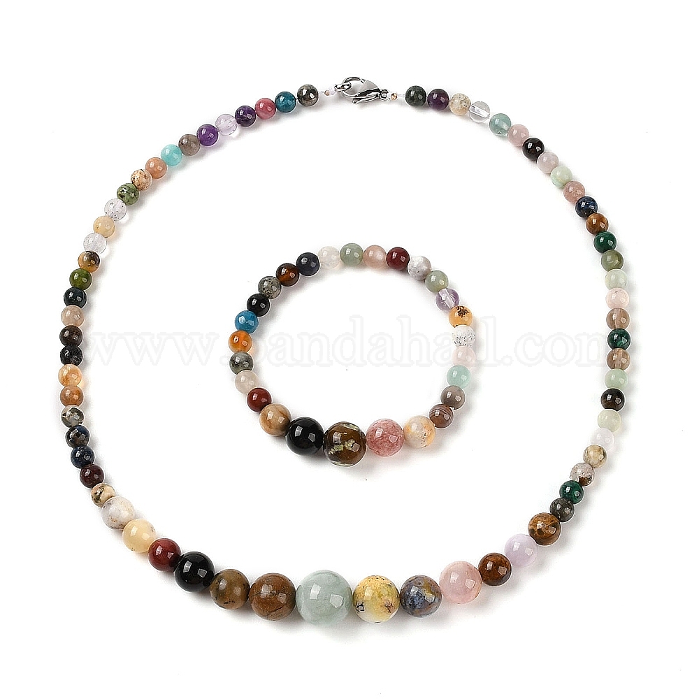 Wholesale Natural Mixed Stone Round Beads Bracelets & Necklaces Sets ...