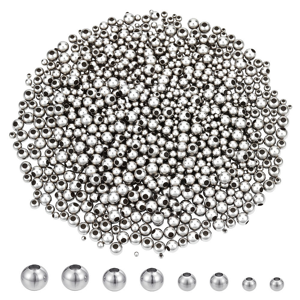 Wholesale 1200Pcs 4 Styles 304 Stainless Steel Round Seamed Beads ...