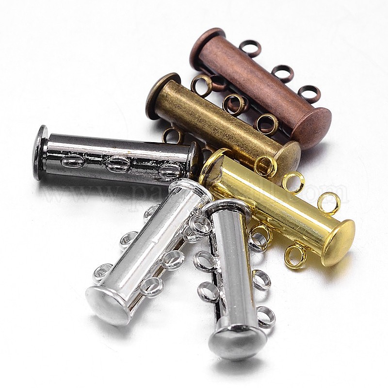 Wholesale 3-Strands 6-Holes Tube Brass Magnetic Slide Lock Clasps ...