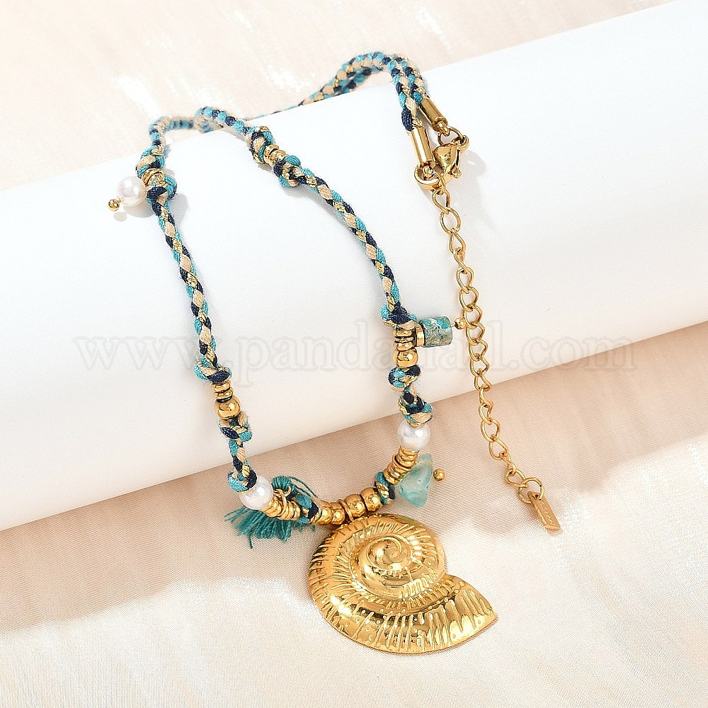 Wholesale 304 Stainless Steel Shell Shape Pendant Cotton Cord Necklaces ...