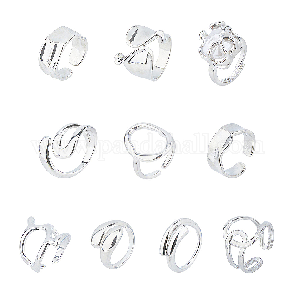 Wholesale 10Pcs 10 Style Alloy & Stainless Steel Open Cuff Ring ...