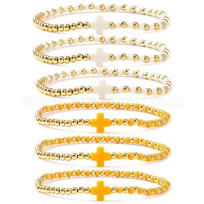 Wholesale 6Pcs Brass Round Beads Stretch Bracelets - Pandahall.com