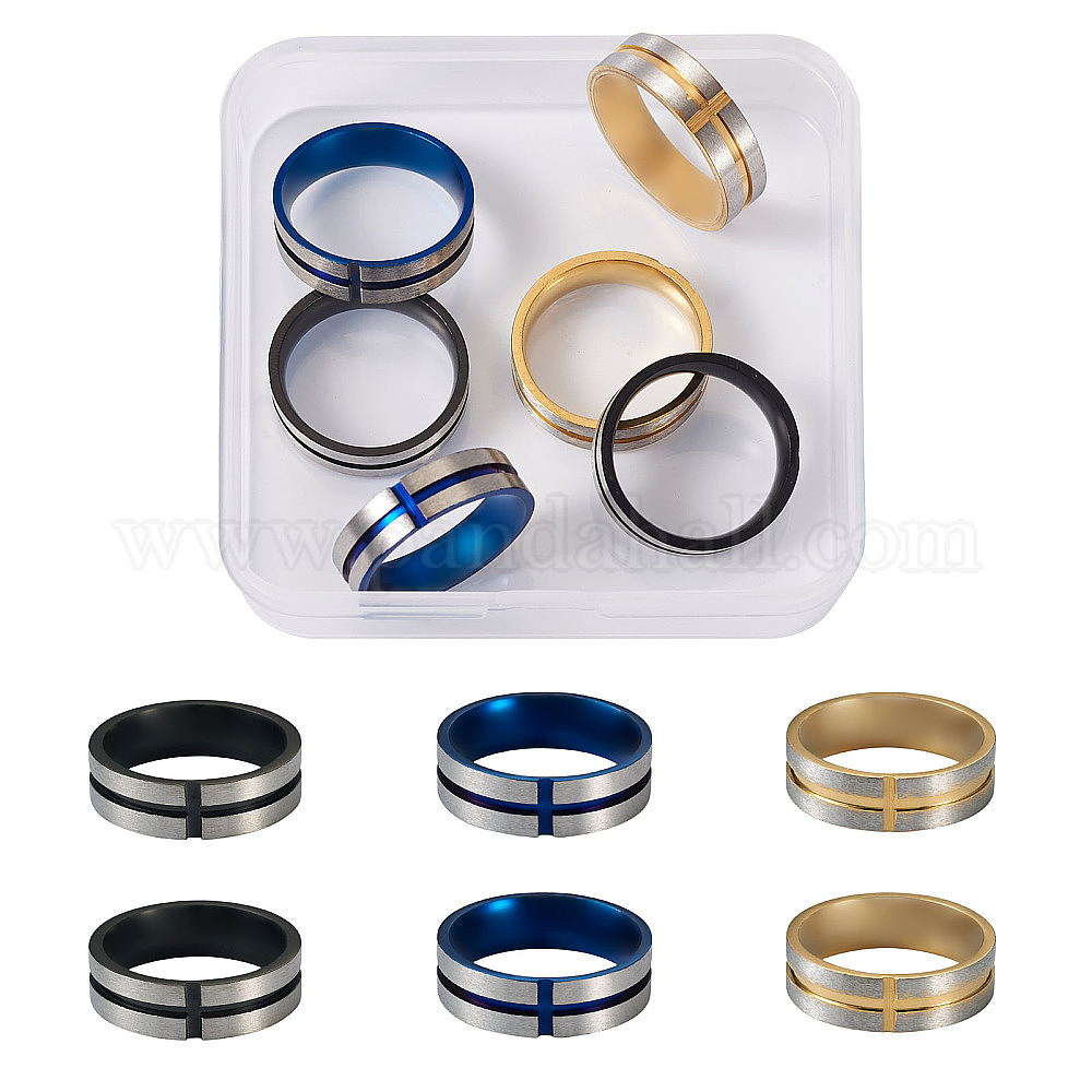Wholesale 6Pcs 3 Colors Stainless Steel Plain Band Rings - Pandahall.com