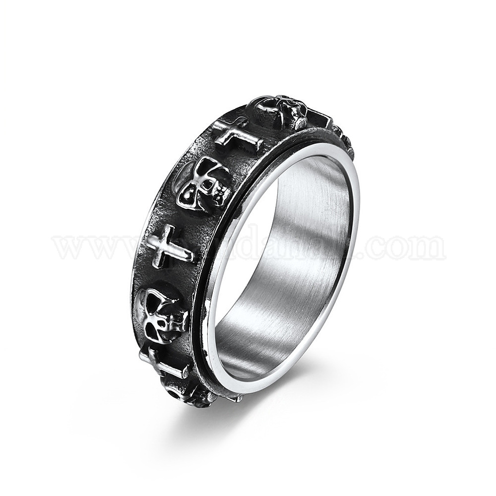 Wholesale Stainless Steel Skull & Cross Rotatable Finger Ring ...