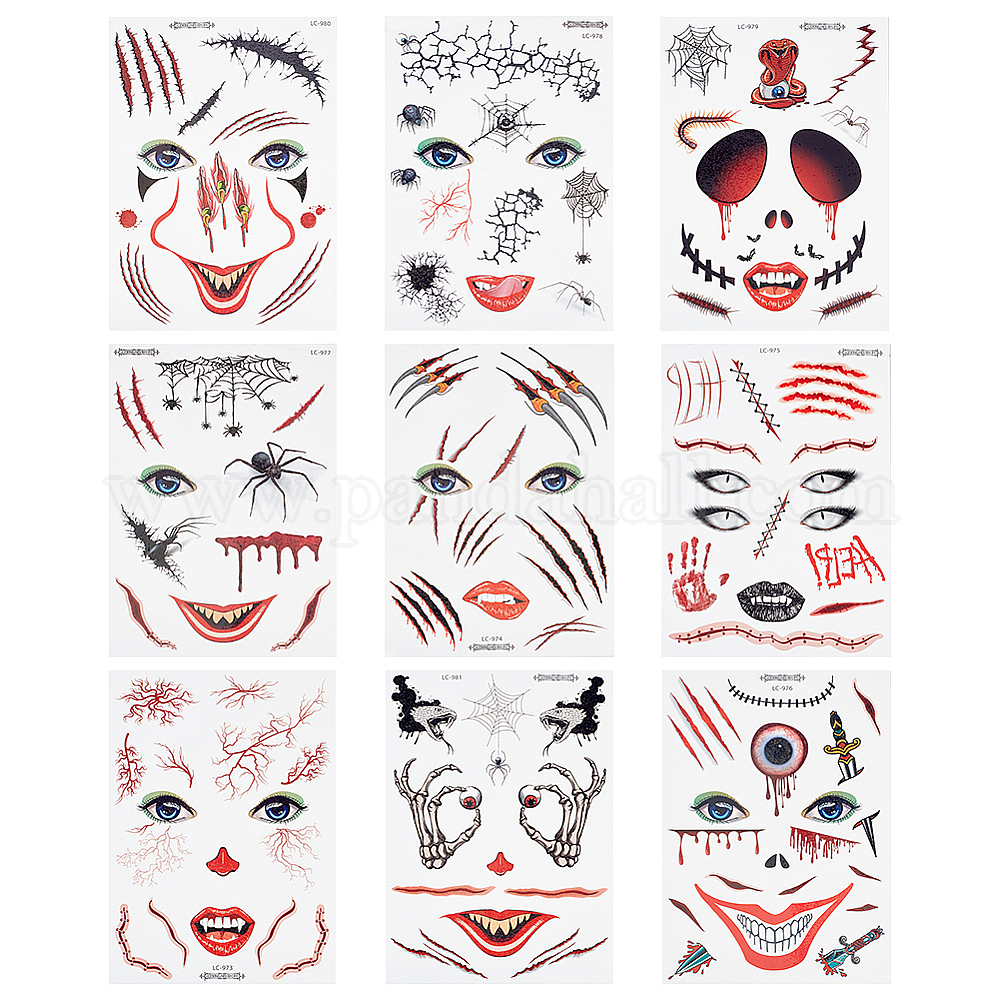 Wholesale 9 Sheets 9 Styles Halloween Temporary Face Tattoos ...