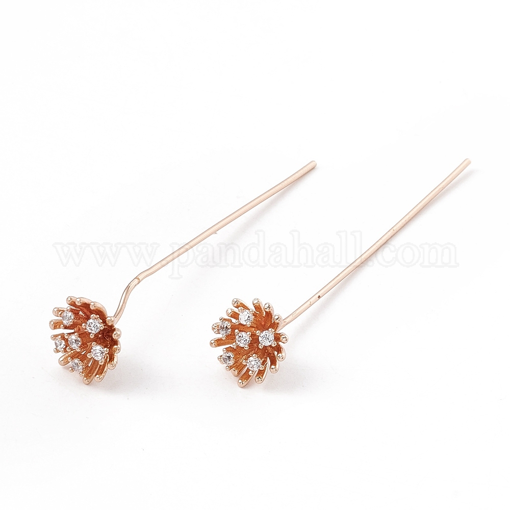 Wholesale Brass Micro Pave Clear Cubic Zirconia Flower Head Pins ...