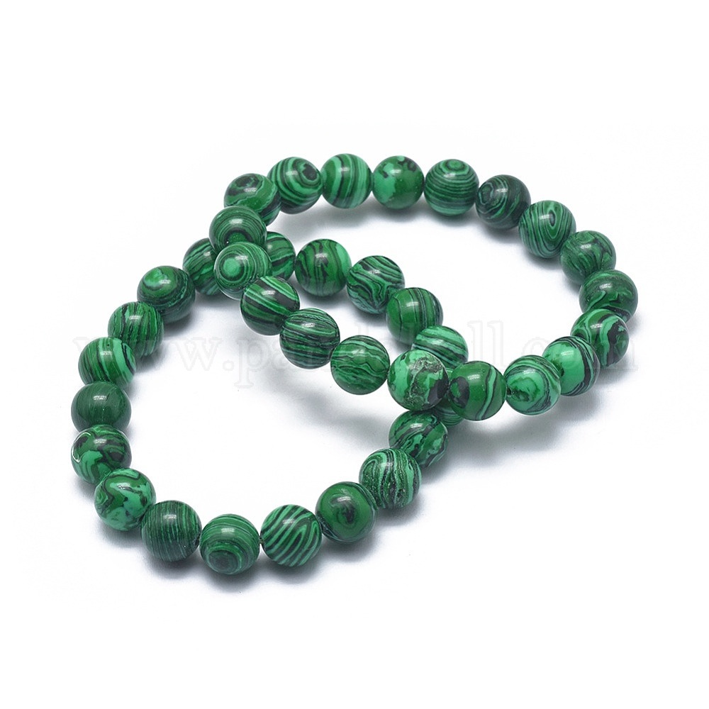 Wholesale Synthetic Malachite(Dyed) Bead Stretch Bracelets - Pandahall.com