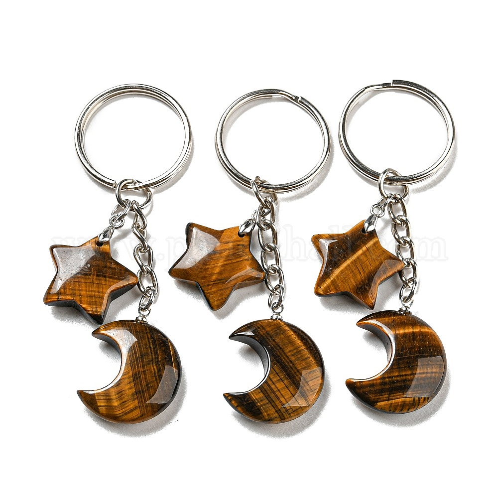 Wholesale Reiki Natural Tiger Eye Moon & Star Pendant Keychains ...
