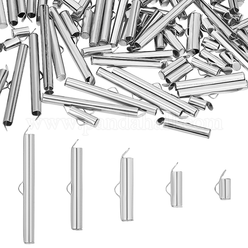 Wholesale 100Pcs 5 Size 304 Stainless Steel Slide On End Clasp Tubes ...