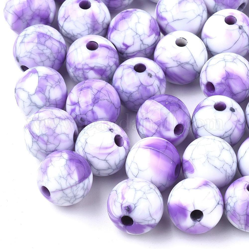 クラックアクリルビーズ 天然石風ビーズ ラウンド 青紫色 9~9.5mm 穴：2mm 約950個/500gの通販 - PandaHall（パンダホール）