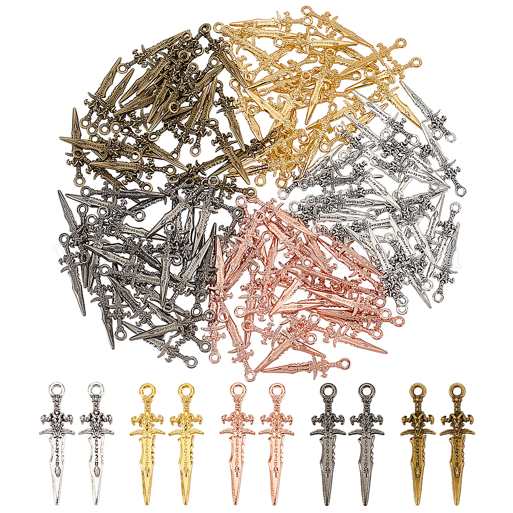 Wholesale GLOBLELAND 150Pcs 5 Colors Alloy Sword Sword Charms Pendants ...