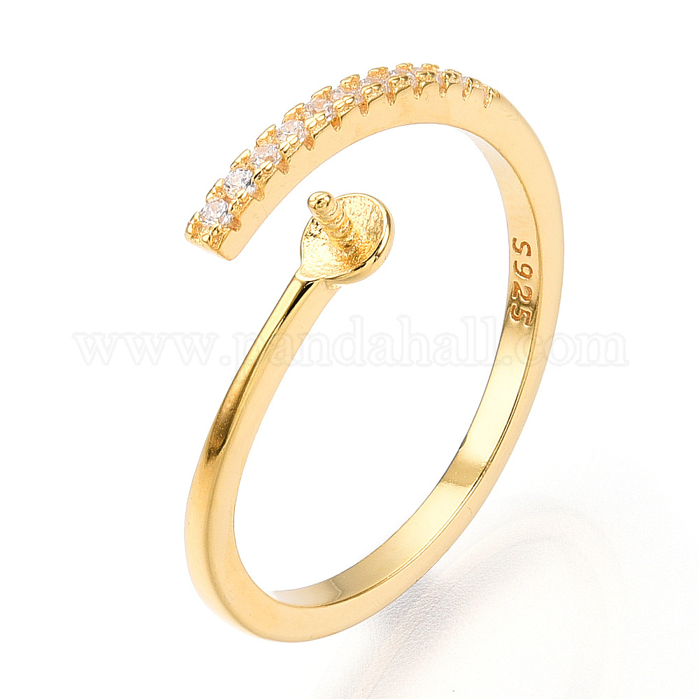 Wholesale 925 Sterling Silver Micro Pave Cubic Zirconia Open Cuff Ring Settings - Pandahall.com