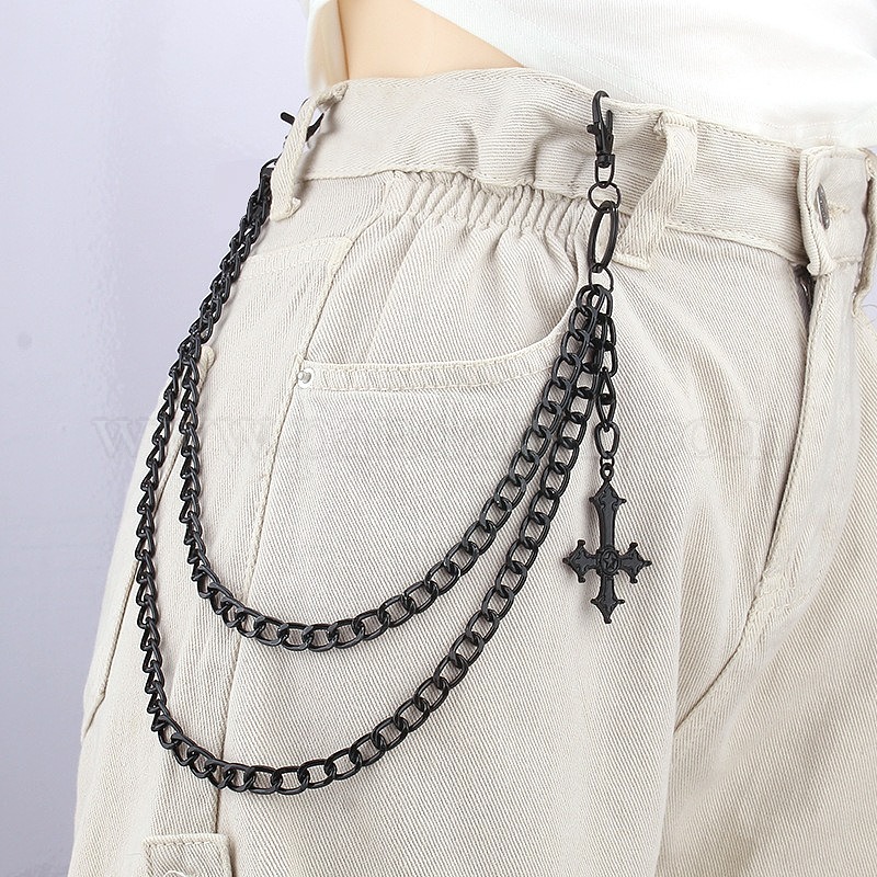 Wholesale Alloy Cross Charm Curb Chain Double Layer Chain Belts for ...