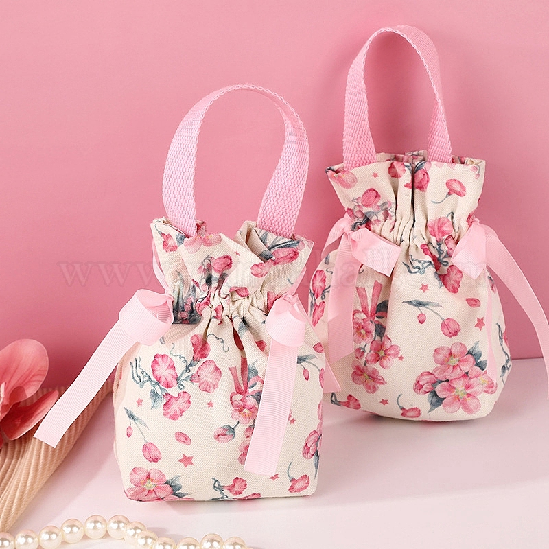 Wholesale Cloth Flower Print Drawstring Pouches - Pandahall.com