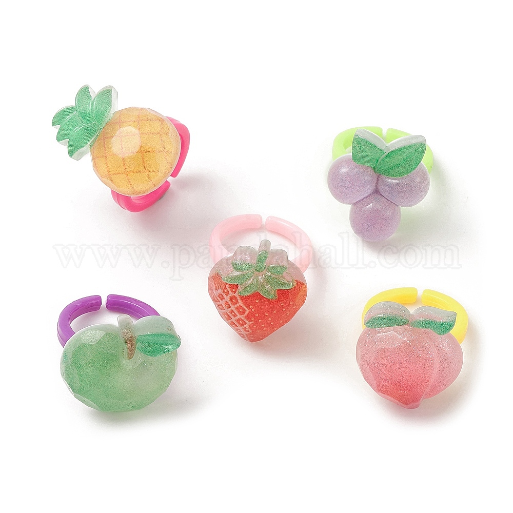 Wholesale 3D Fruit Resin Open Cuff Rings for Kids - Pandahall.com