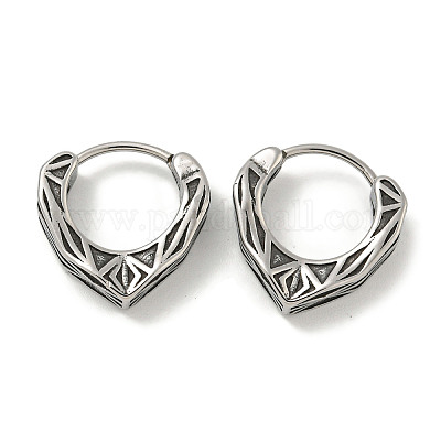316 Surgical Stainless Steel Hoop Earrings for Women and Men Triangle Design Ring Antique Silver 16x15.5mm