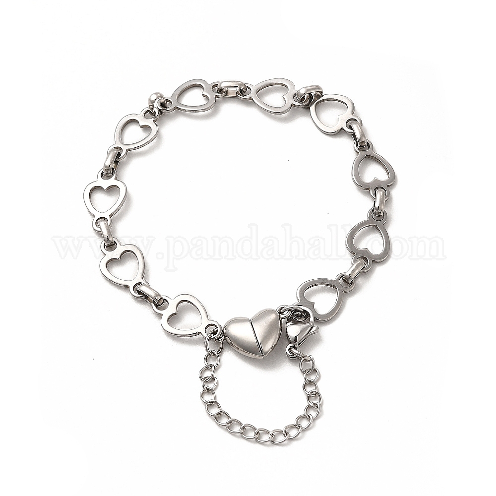 Wholesale Tarnish Resistant 304 Stainless Steel Heart Link Chain Bracelets for Women - Pandahall.com
