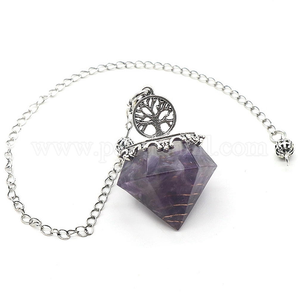 Wholesale Natural Amethyst Chip & Resin Dowsing Pendulum Big Pendants ...