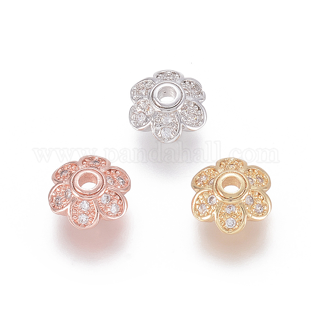 Wholesale Brass Micro Pave Cubic Zirconia Fancy Bead Caps - Pandahall.com