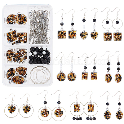 SUNNYCLUE 1 Box DIY Make 10 Pairs Acrylic Seed Beads Earrings Making Kit 5 Styles Flat Round Square Acrylic Pendants Earring Hooks for Adults DIY
