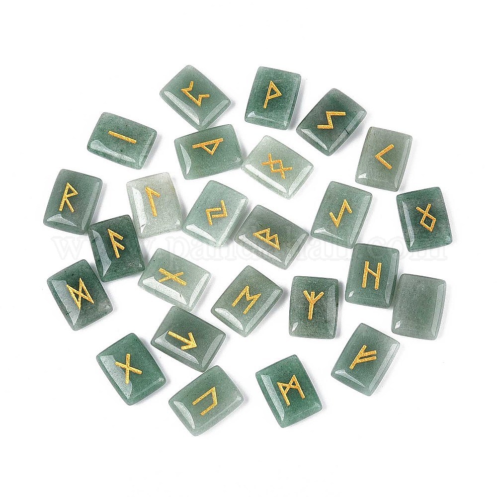Wholesale 25Pcs Rectangle Natural Green Aventurine Rune Stones with ...