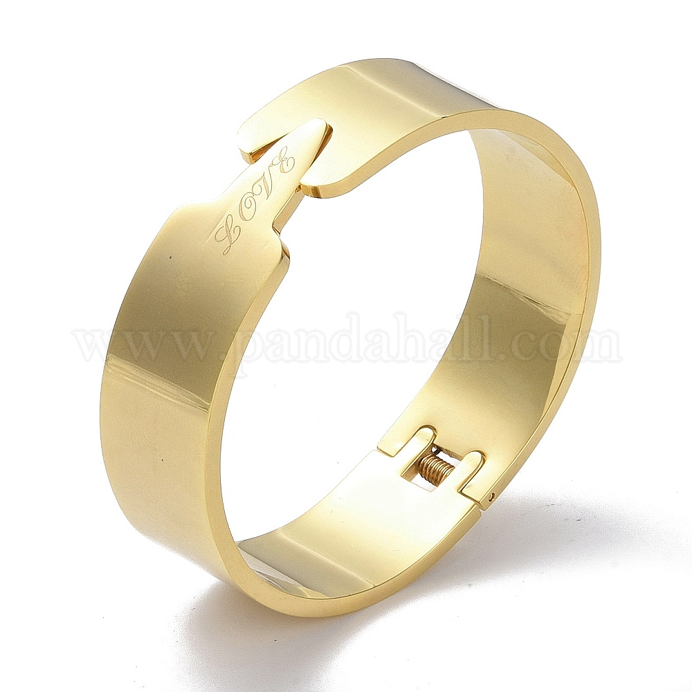 Wholesale PVD Vacuum Plating Word Love 304 Stainless Steel wide Hinged Bangles - Pandahall.com