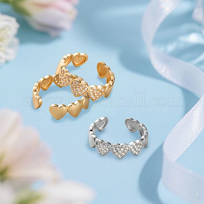 Wholesale 4Pcs 2 Colors Brass Rhinestone Adjustable Open Cuff Rings for ...
