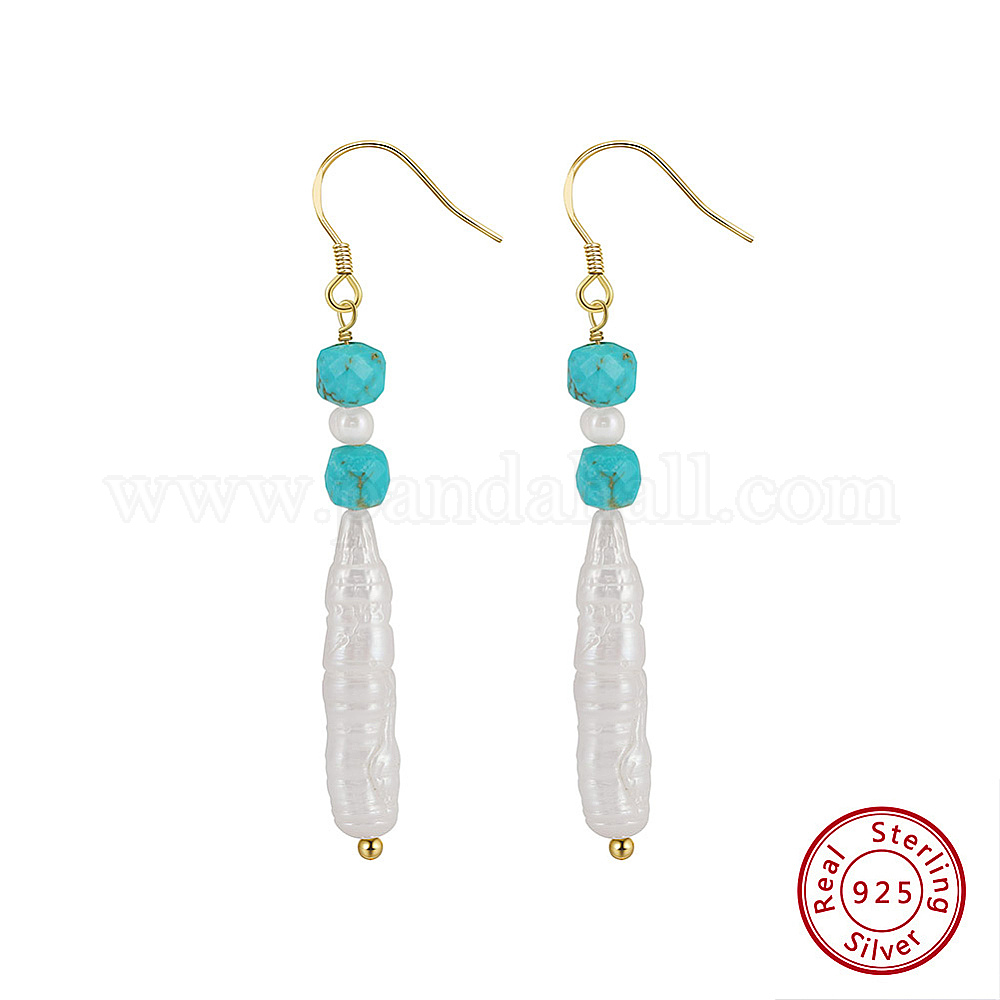 Wholesale Synthetic Turquoise & Natural Baroque Freshwater Pearl & 925 Sterling Silver Dangle ...