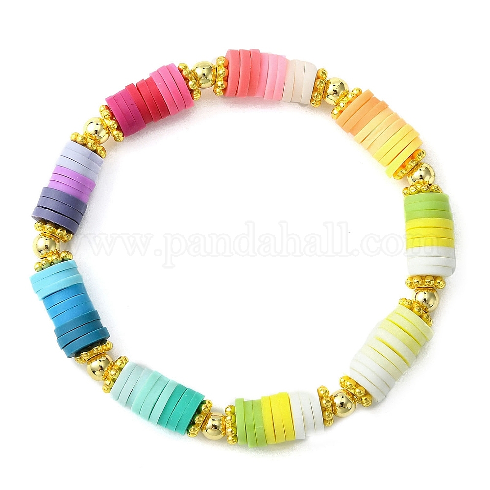 Wholesale Polymer Clay Disc & Alloy Round Beaded Stretch Bracelet ...