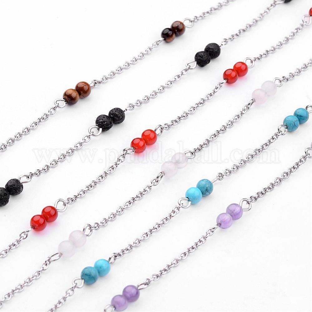 Wholesale Handmade Round Gemstone Beads Chains for Necklaces Bracelets ...