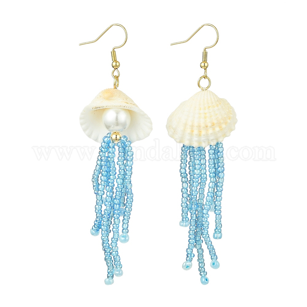 Wholesale Natural Clam Shell Imitation Pearl Dangle Earrings ...