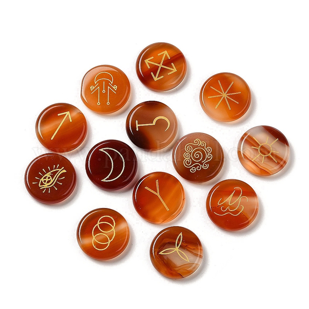 Wholesale 13Pcs Flat Round Natural Carnelian Rune Stones - Pandahall.com