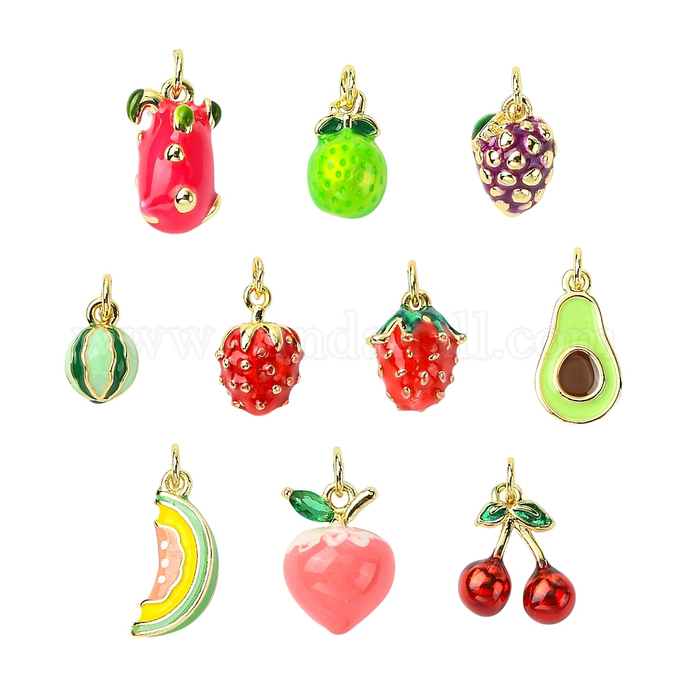 Wholesale 10Pcs 10 Styles Fruit Brass Enamel Pendants - Pandahall.com