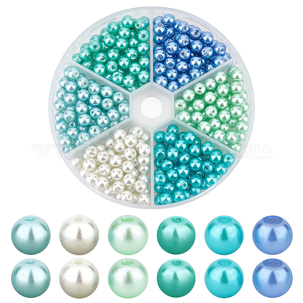 Wholesale 300Pcs 6 Colors Baking Painted Pearlized Glass Pearl Round ...