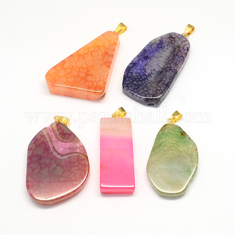 Wholesale Dyed Natural Agate Pendants with Golden Tone Brass Findings ...