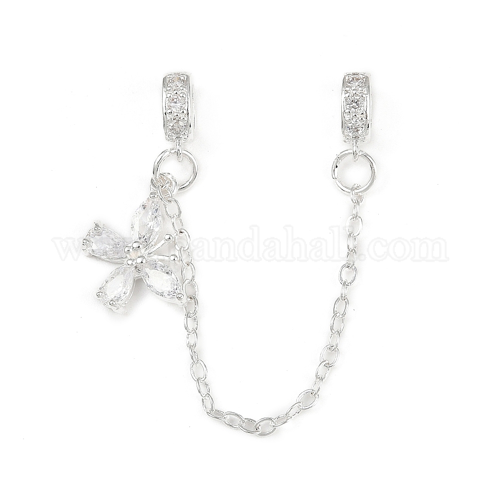Wholesale Brass Pave Clear Cubic Zirconia European Safety Chains with ...