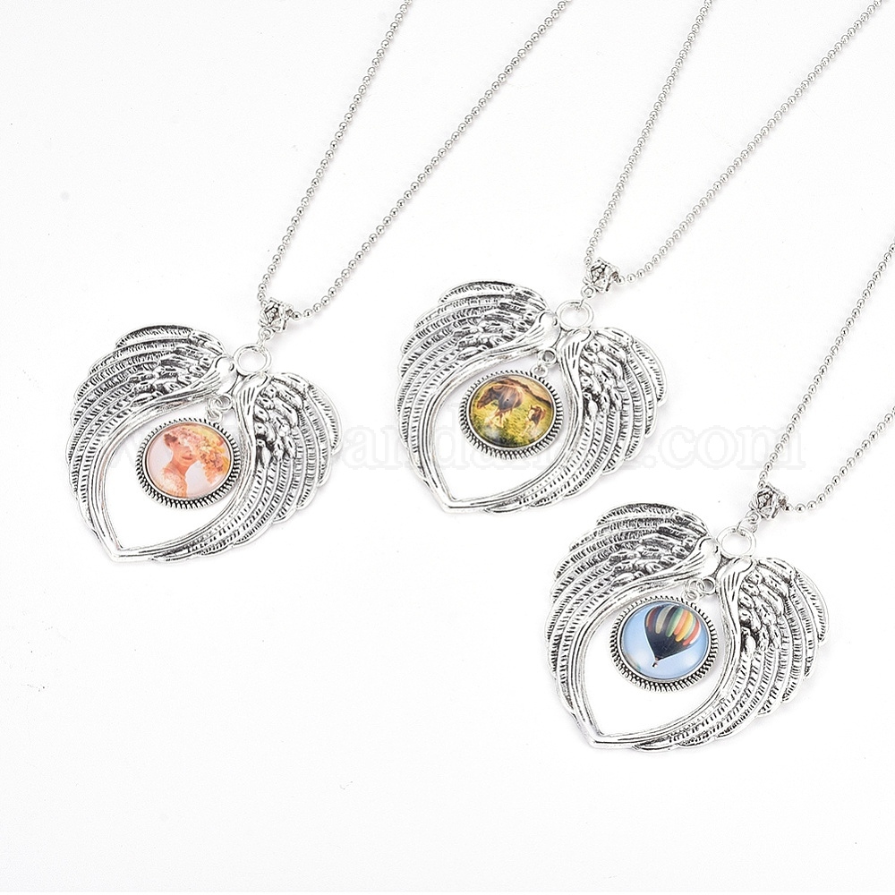 Wholesale Zinc Tibetan Style Alloy Angel Wing Heart Pendant Necklaces ...