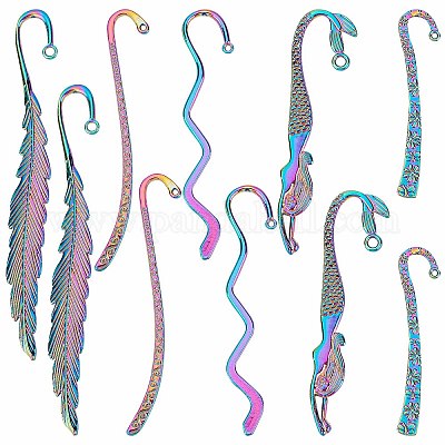 SUNNYCLUE 1 Box 10Pcs 5 Styles Bookmark Hooks Bulk Metal Hook Bookmarks Beading Antique Tibetan Alloy Vintage Bookmark Clip Back to Schcool Bookmark