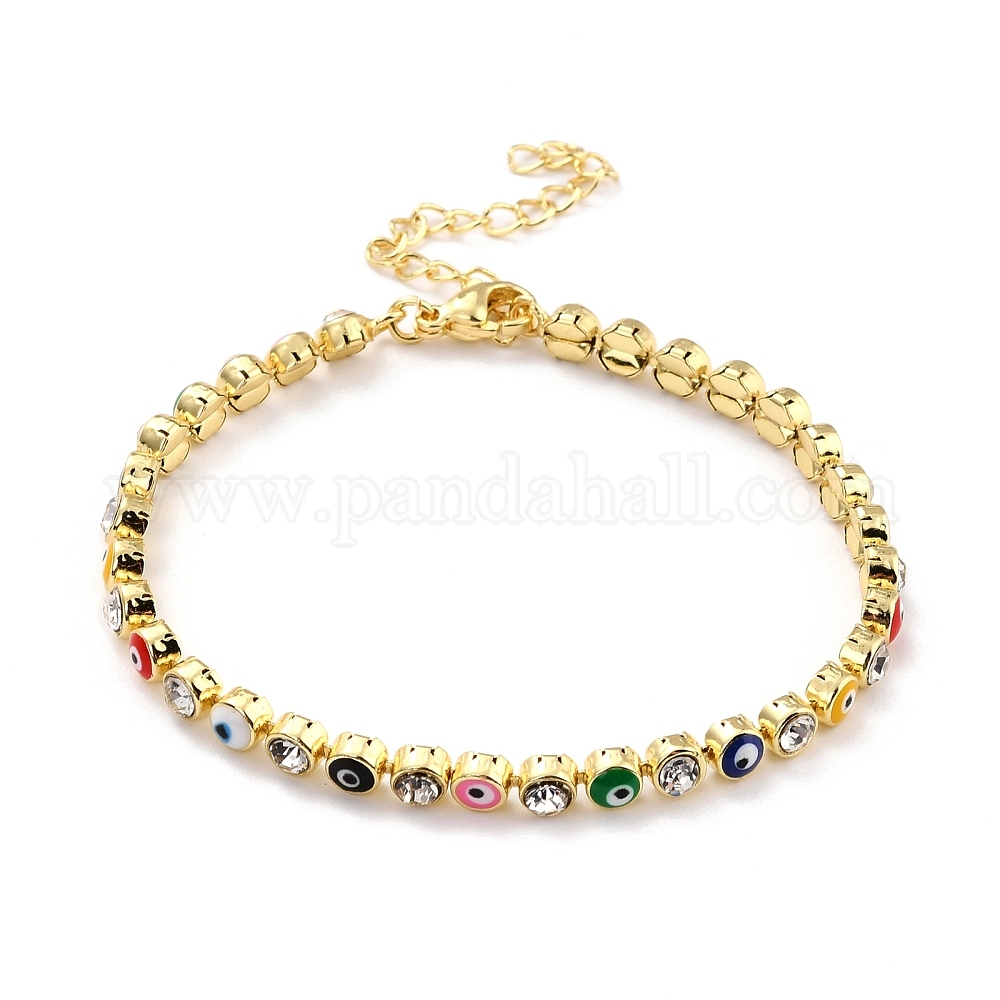 Wholesale Flat Round with Evil Eye Link Chain Bracelet - Pandahall.com