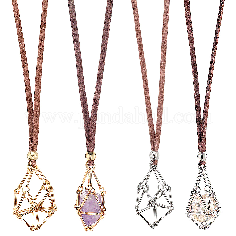 Wholesale 6Pcs 2 Styles Brass Bar Link Chains Macrame Pouch Empty Stone ...