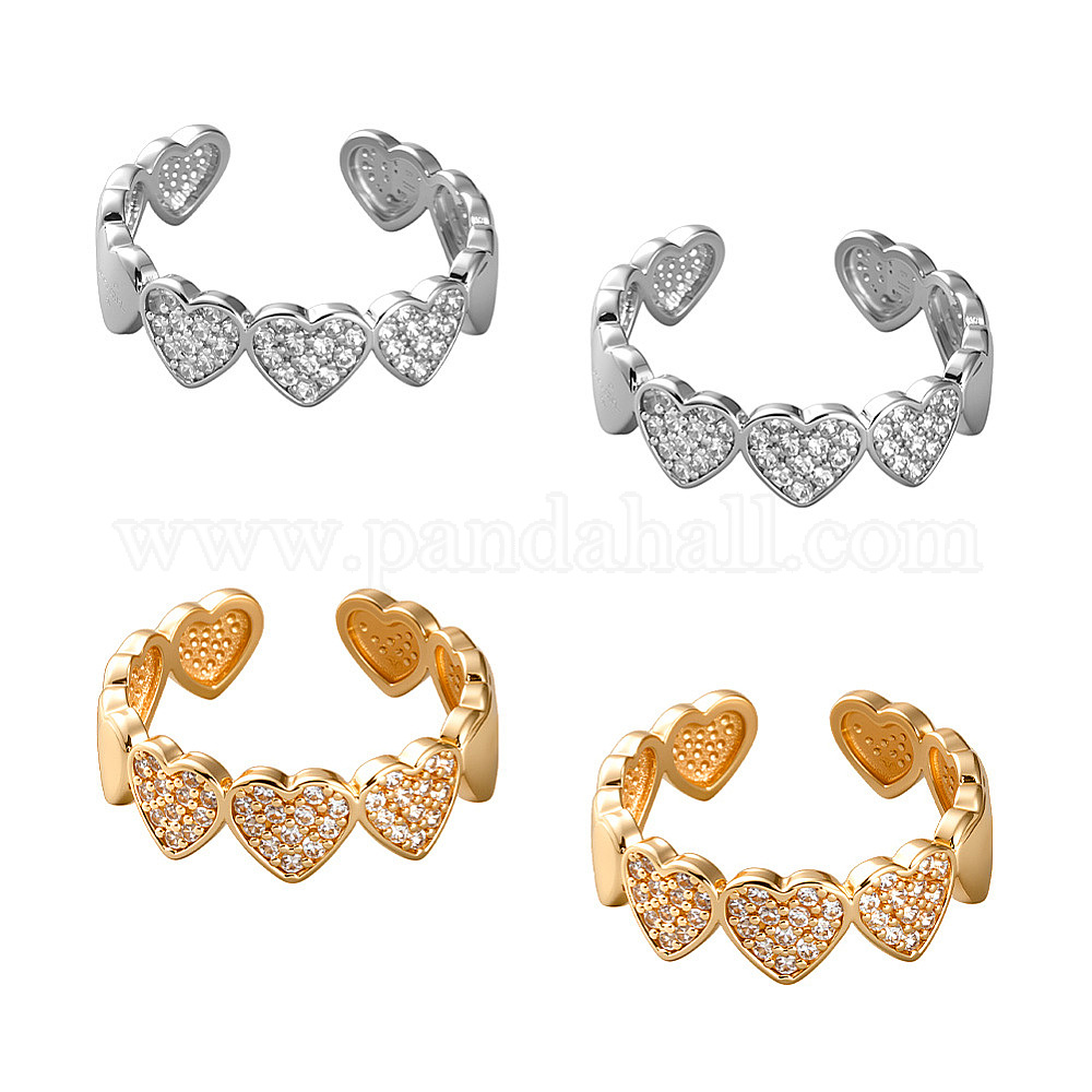Wholesale 4Pcs 2 Colors Brass Rhinestone Adjustable Open Cuff Rings for ...