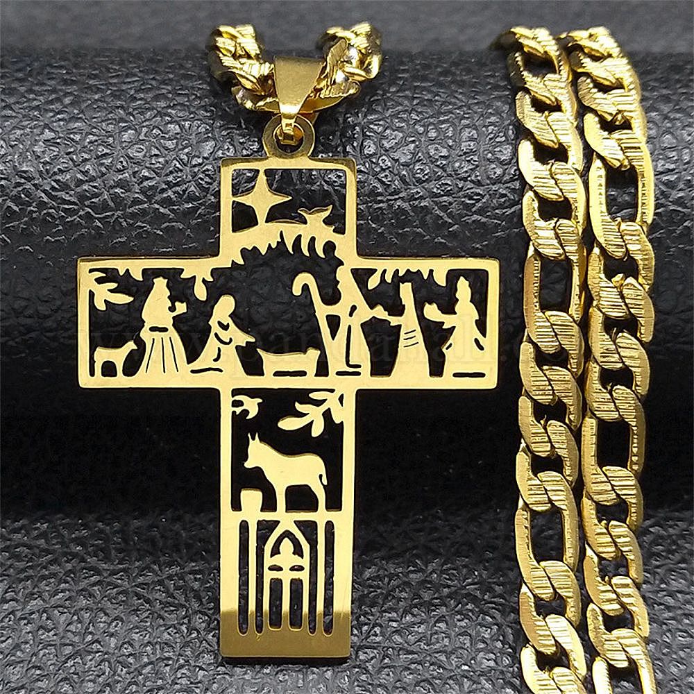 Wholesale 201 Stainless Steel Christian Cross Pendant Cuban Link Chain ...