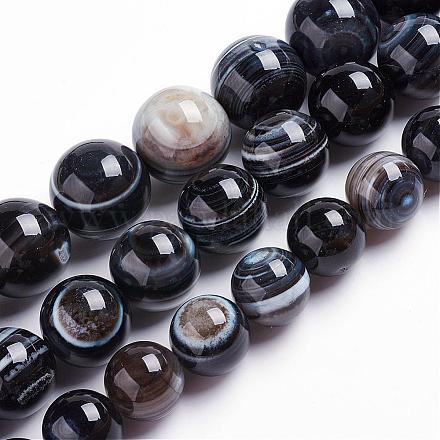 Natural Black Striped Agate Banded Agate Beads Strands Eye Agate Beads Dyed Heated Round 12mm Hole 1mm about 33pcs strand 15.7 inch 40cm
