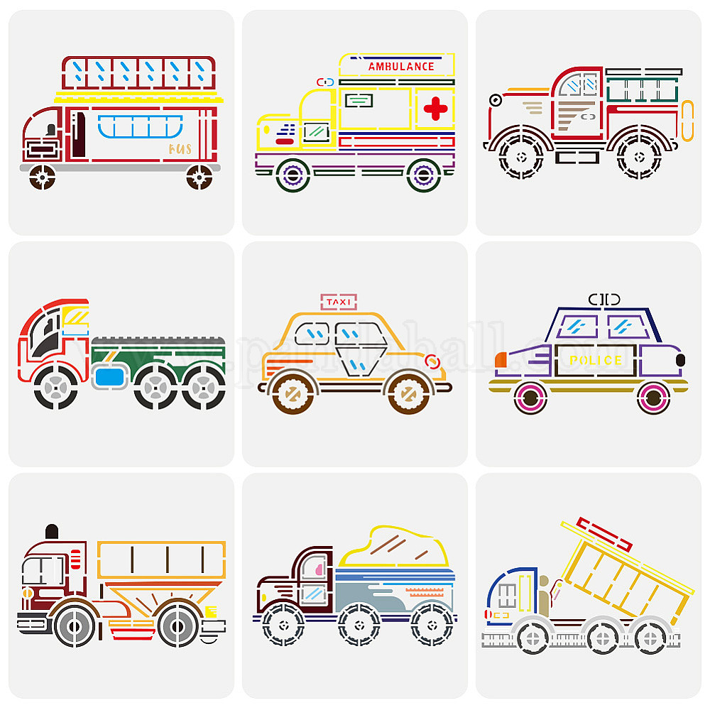Wholesale FINGERINSPIRE 9PCS Construction Vehicle Stencils 7.9x7.9inch ...